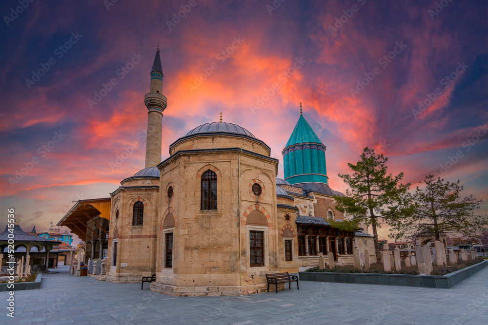 Mevlana museum view from garden, Mevlana Celaleddin-i Rumi is a sufi ...
