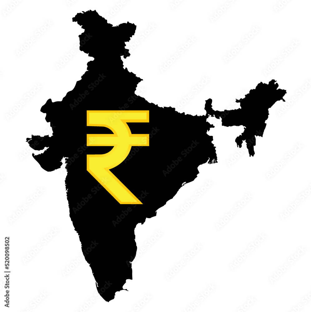 India Map with Indian Rupee Icon on it isolated in white background ...