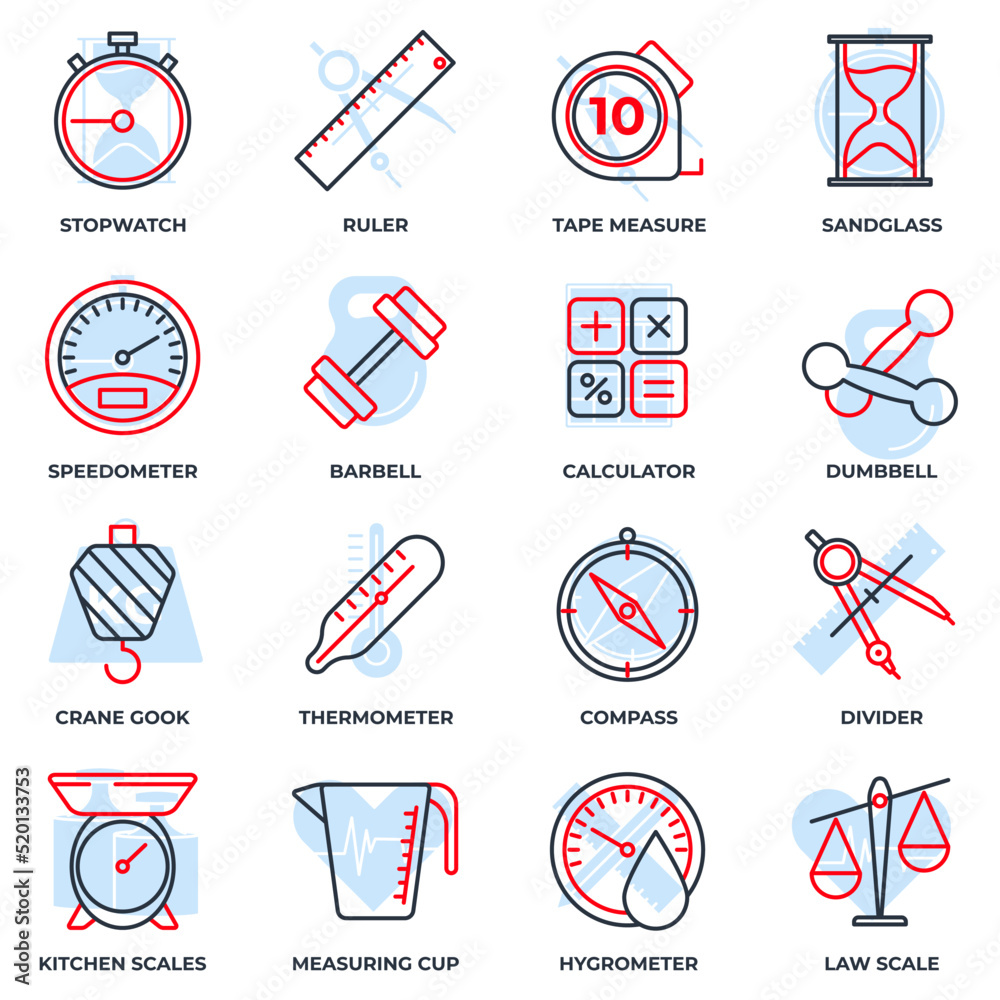 Set of Measuring icon logo vector illustration. measure, measurement ...