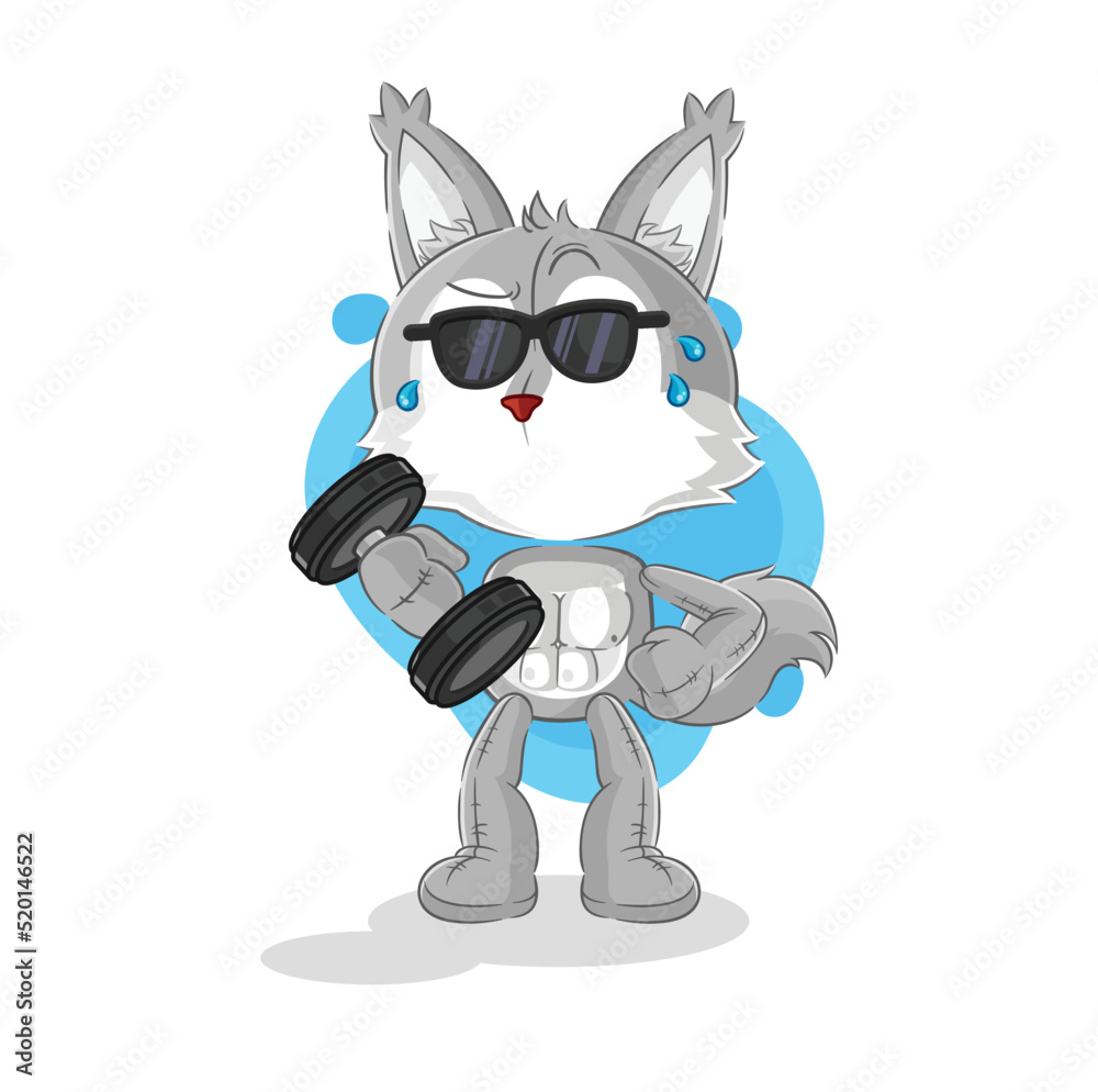 wolf lifting dumbbell vector. cartoon character Stock Vector | Adobe Stock