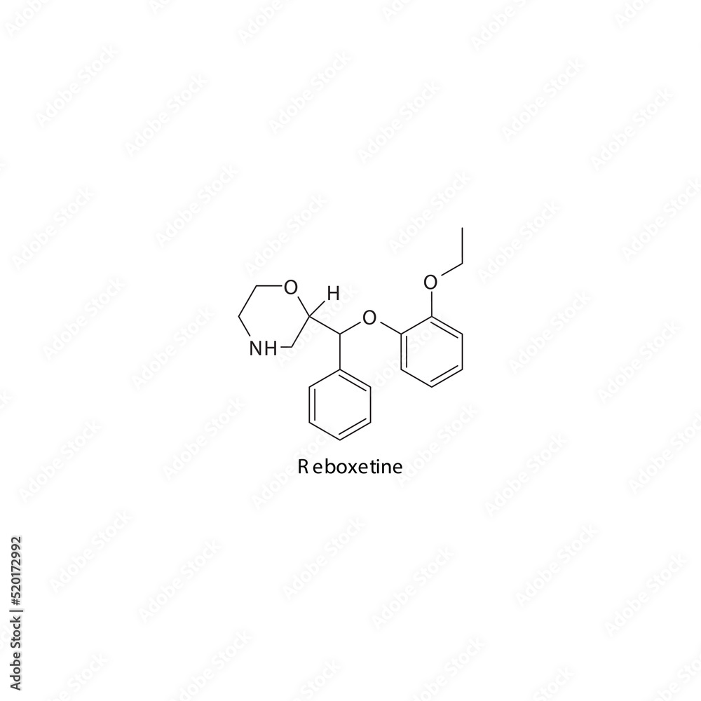 Reboxetine molecule flat skeletal structure, Selective NRI - Selective ...