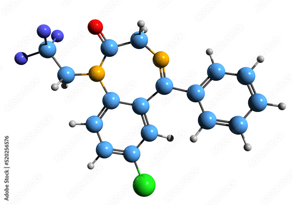 3d Image Of Halazepam Skeletal Formula Molecular Chemical Structure Of Benzodiazepine