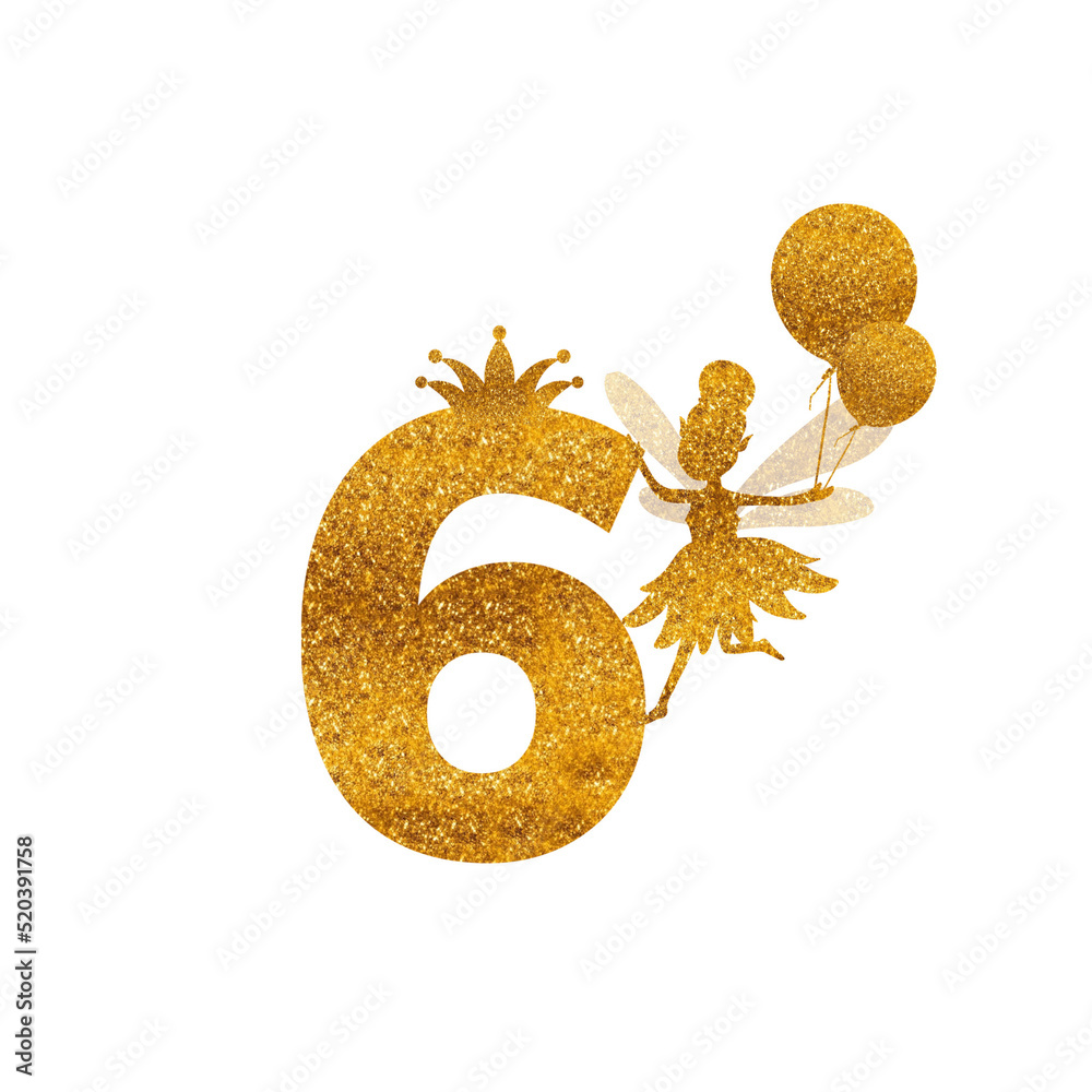 Six number, 6 th birthday, cake topper. Princess fairy tale, fairy ...