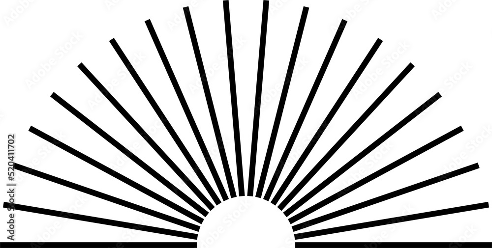 Black design element, shape, radial half circle of lines, stripes ...
