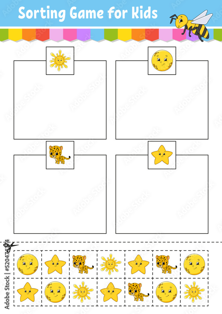 Sorting game. Shapes and colors. Cut and glue. Education developing ...