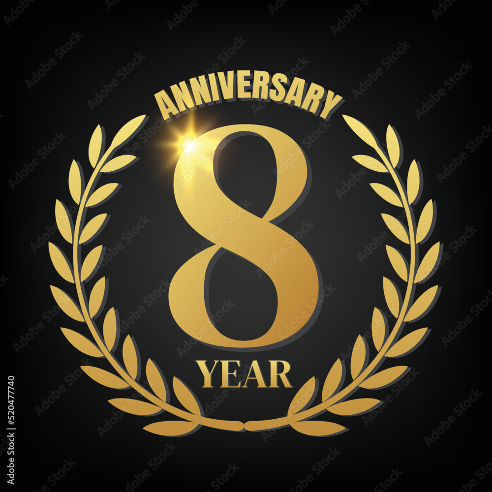 8th golden anniversary logo,with Laurel Wreath and gold ribbon,symbol ...