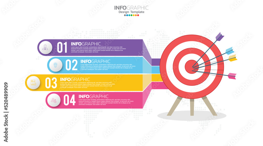 Target with Four steps to your goal infographic template for web, business, presentations. Stock ...