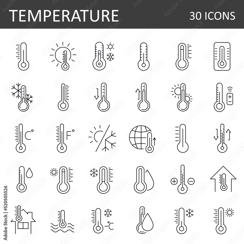 Temperature Symbol Set of 30 outline icons. Temperature Scale Symbol ...