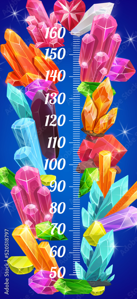 Kids height chart meter with precious stones, magic crystals and gems ...