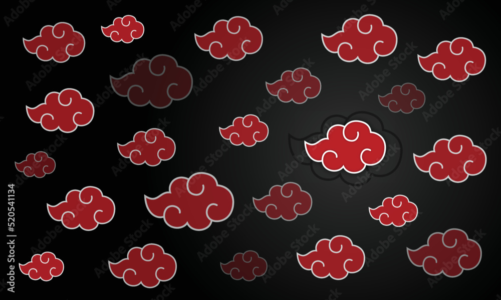A vector illustration of red Akatsuki clouds from Naruto on the dark ...