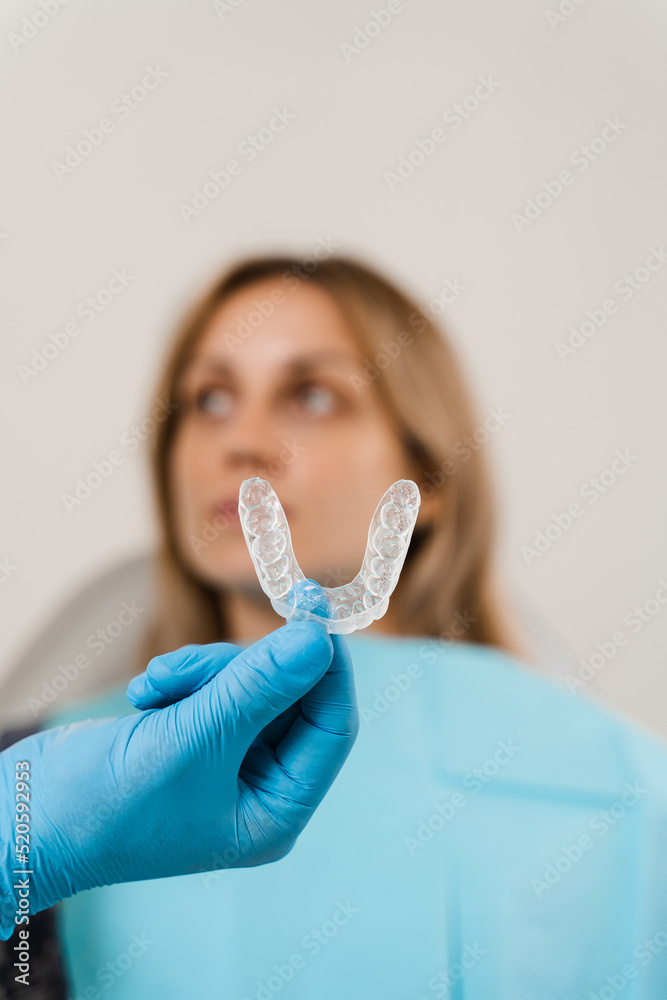 Clear aligner for bite correction and shape of teeth. Orthodontist ...