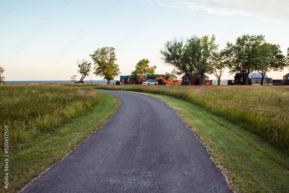 Beautiful sunrise background near Lake Erie in Ohio. Pathway into the ...