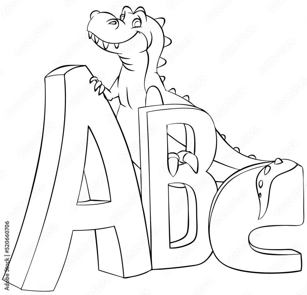 Cartoon ABC with dinosaur for coloring page. Stock Vector | Adobe Stock