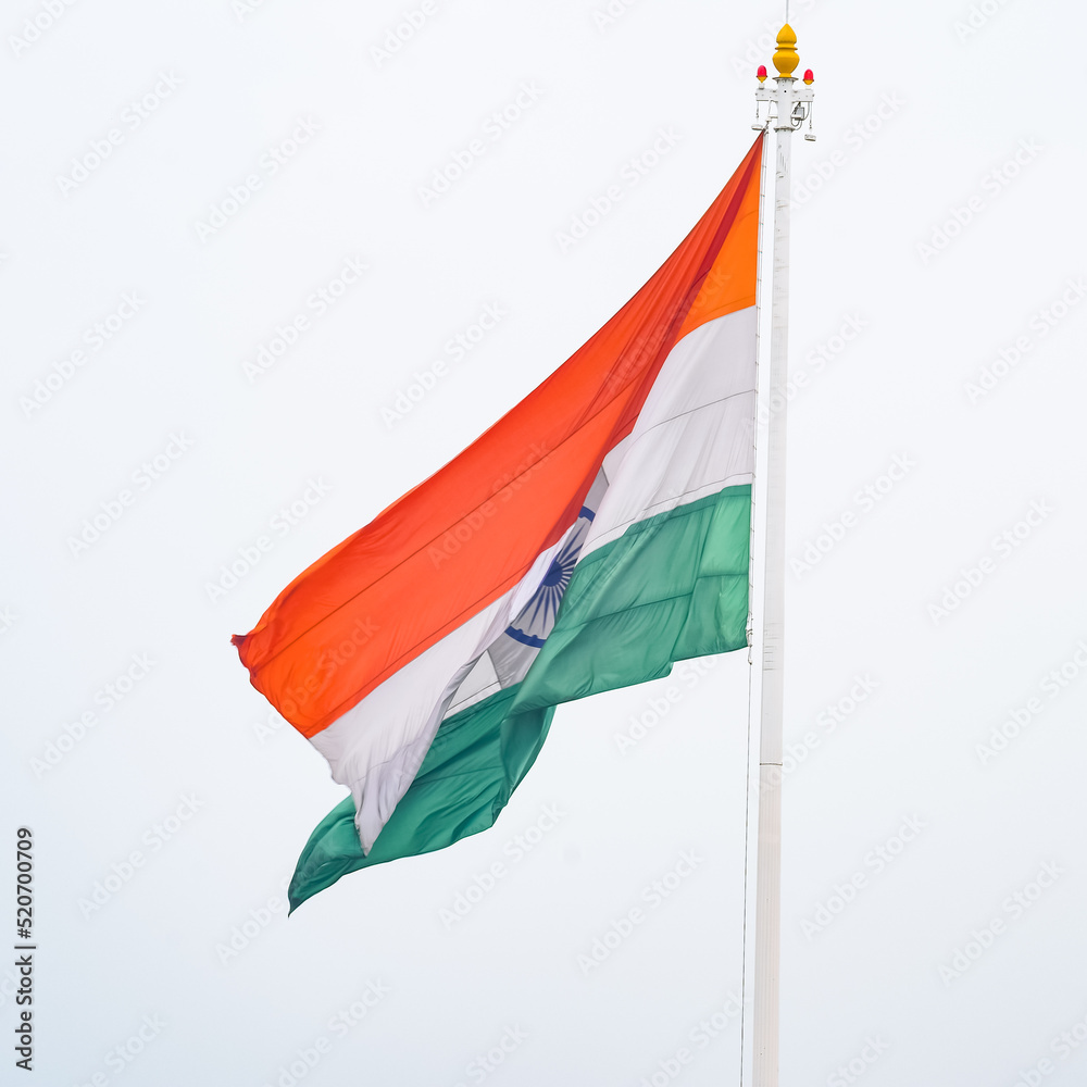 India flag flying high at Connaught Place with pride in blue sky, India ...