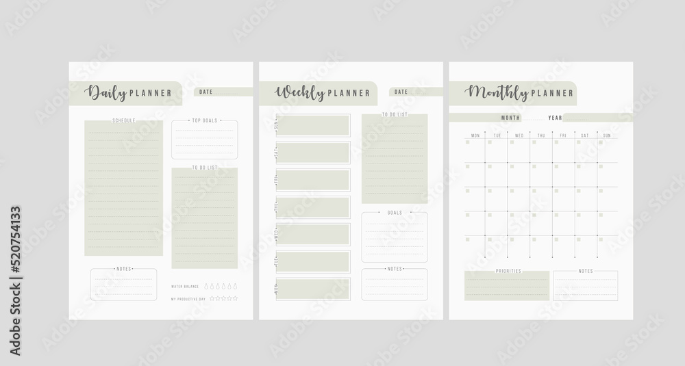 Set of minimalist planners. Daily, weekly, monthly planner template ...