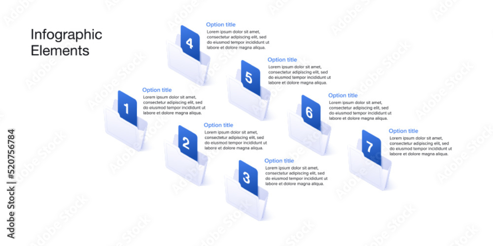 Business process chart infographics with 7 step folders. Corporate ...