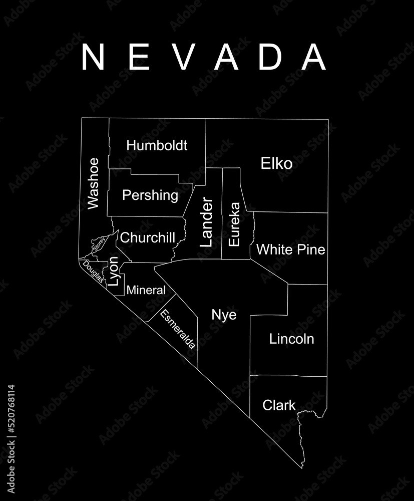 Nevada State vector map silhouette illustration isolated on black ...
