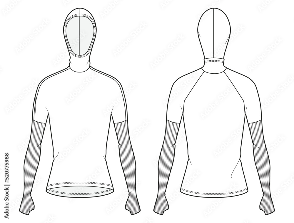 Base layer hoodie flat sketch vector illustration front and back view ...