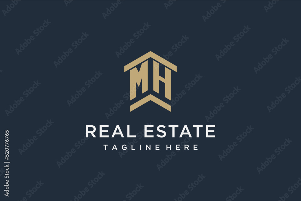 Initial MH logo for real estate with simple and creative house roof ...