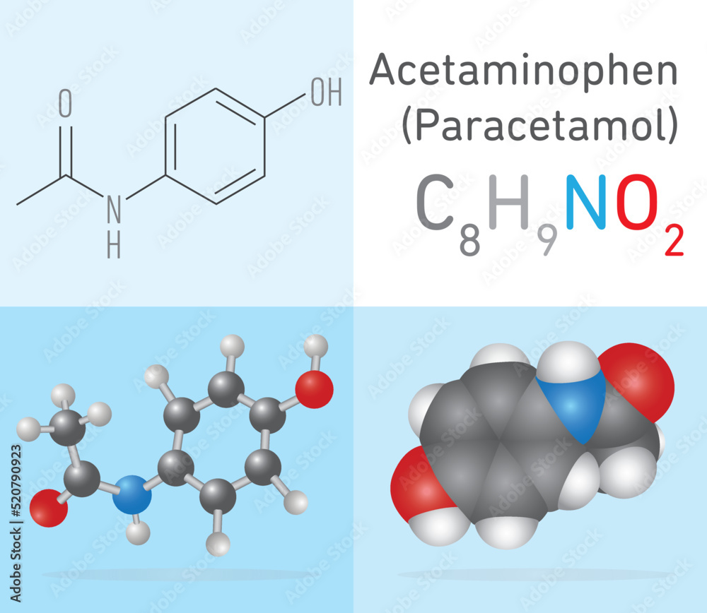 Image vectorielle Stock Paracetamol (Acetaminophen) C8H9NO2 molecule ...