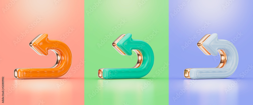 left site curve arrow sign orange green and white color 3d render ...