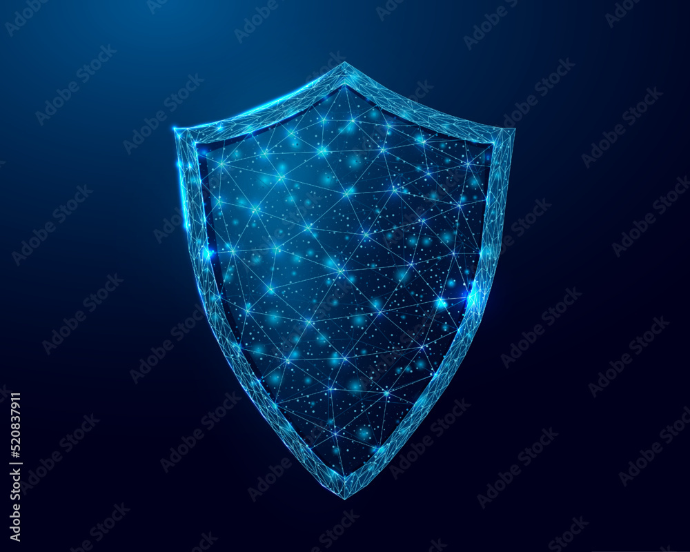Guard shield. Cyber security concept with glowing low poly shield on ...