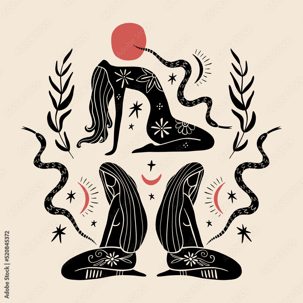 Goddess of snakes. Queen or princess. Kundalini symbol. Woman with ...