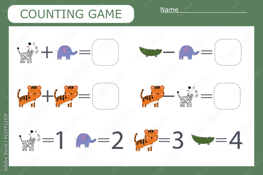 counting game with funny animals. Preschool worksheet, kids activity ...