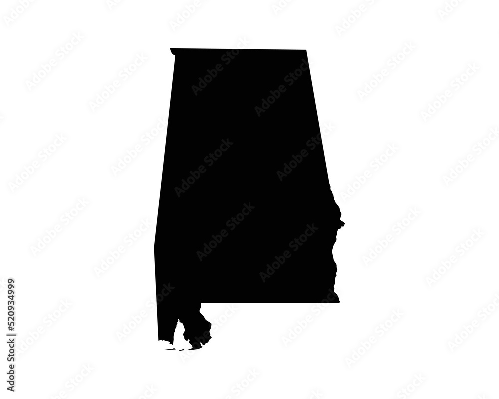 Alabama US Map. AL USA State Map. Black and White Alabamian State ...