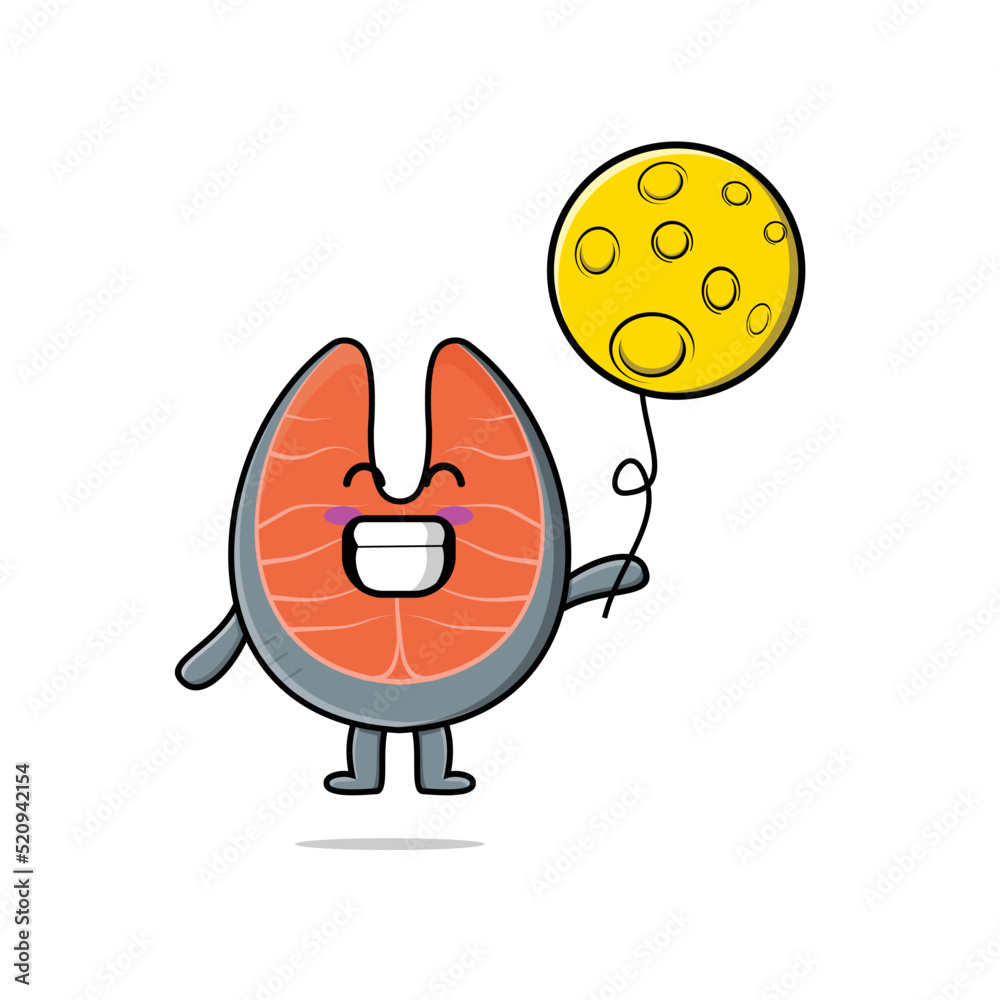 Cute cartoon fresh salmon floating with balloon cartoon vector ...