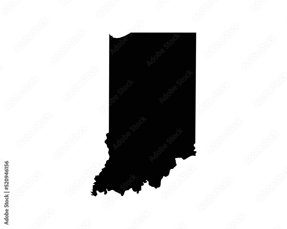 Indiana US Map. IN USA State Map. Black and White Hoosier State Border ...