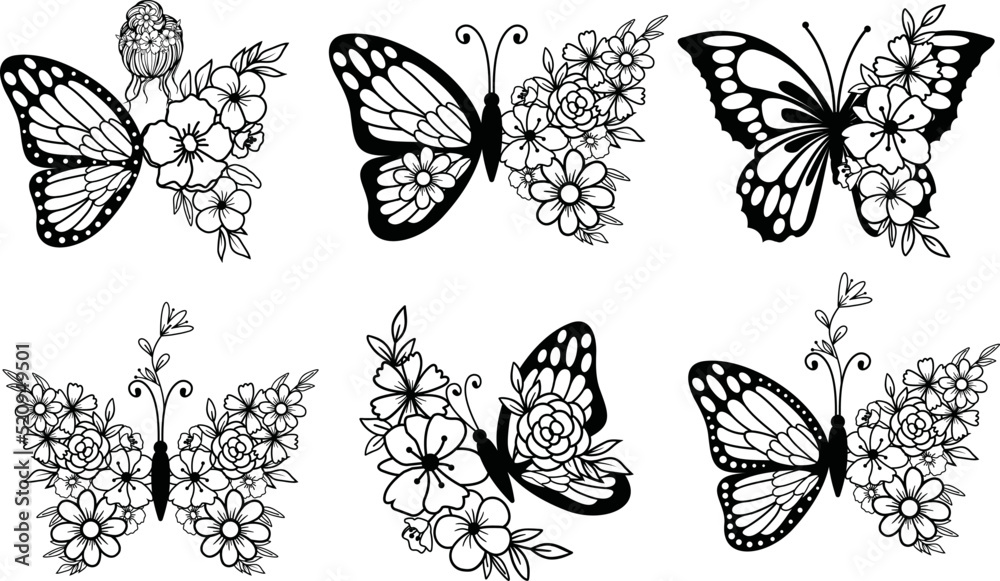 butterfly laser cut design bundle Stock Vector | Adobe Stock