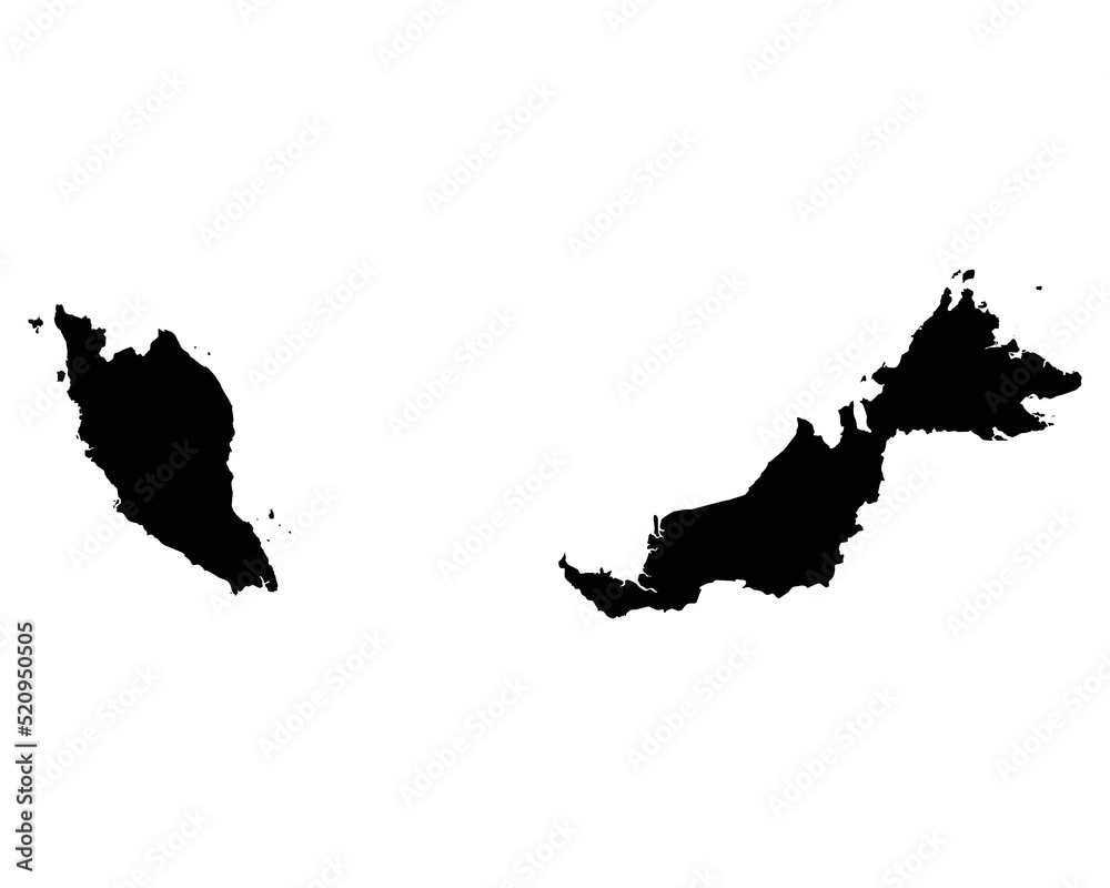 Malaysia Map. Malaysian Country Map. Black and White National Nation ...