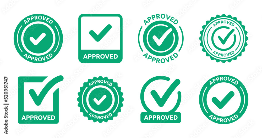 Approved label icon sign vector set. Collection of approval badge with ...