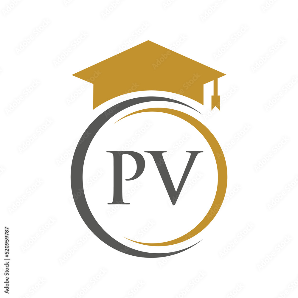 Letter PV Education Logo Concept With Educational Graduation Hat Vector ...