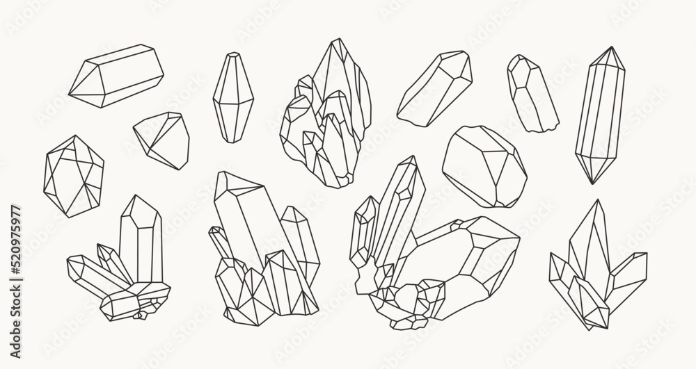 Various crystals and gemstones of different sizes and shapes. Vector ...
