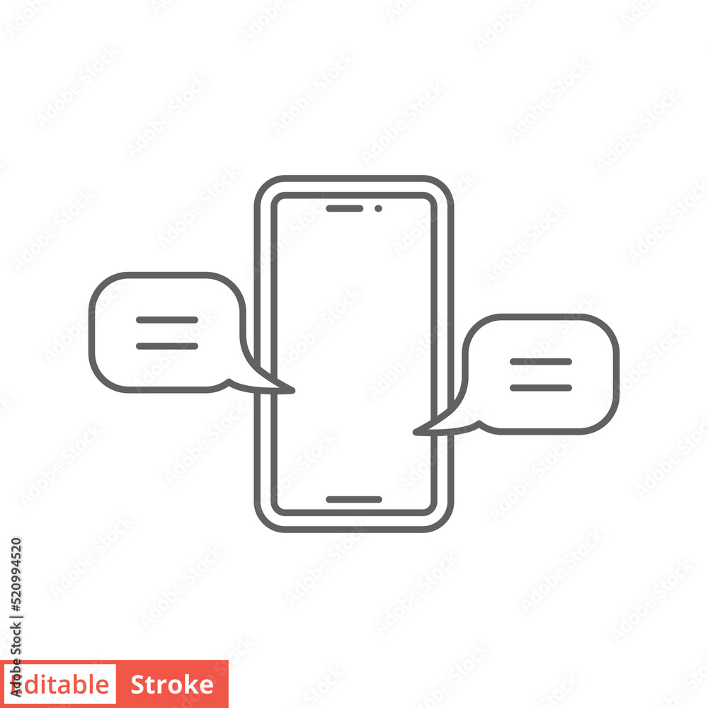 Chatting message on mobile cell phone icon. Simple outline style ...