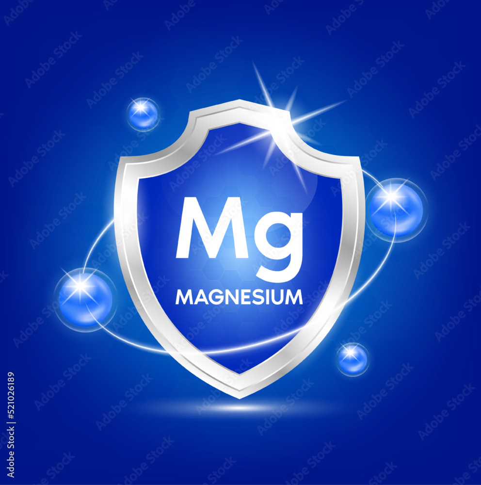 Minerals magnesium shield with blue atom and vitamins complex. Protect ...