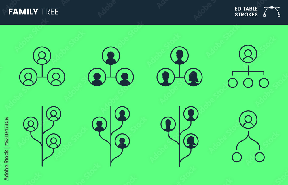 Genealogical family tree vector design. Family tree icon set with ...