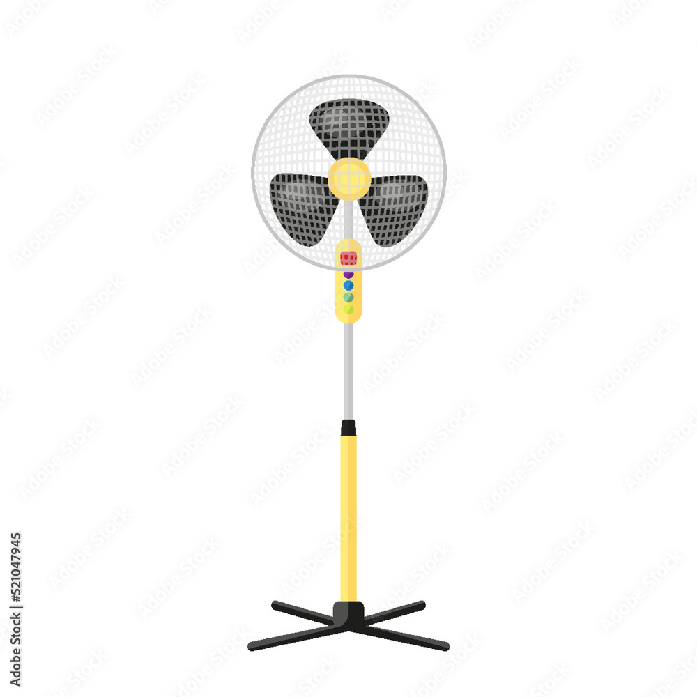 Fan airflow cool wind cold ventilator yellow flat. Electric device foot ...