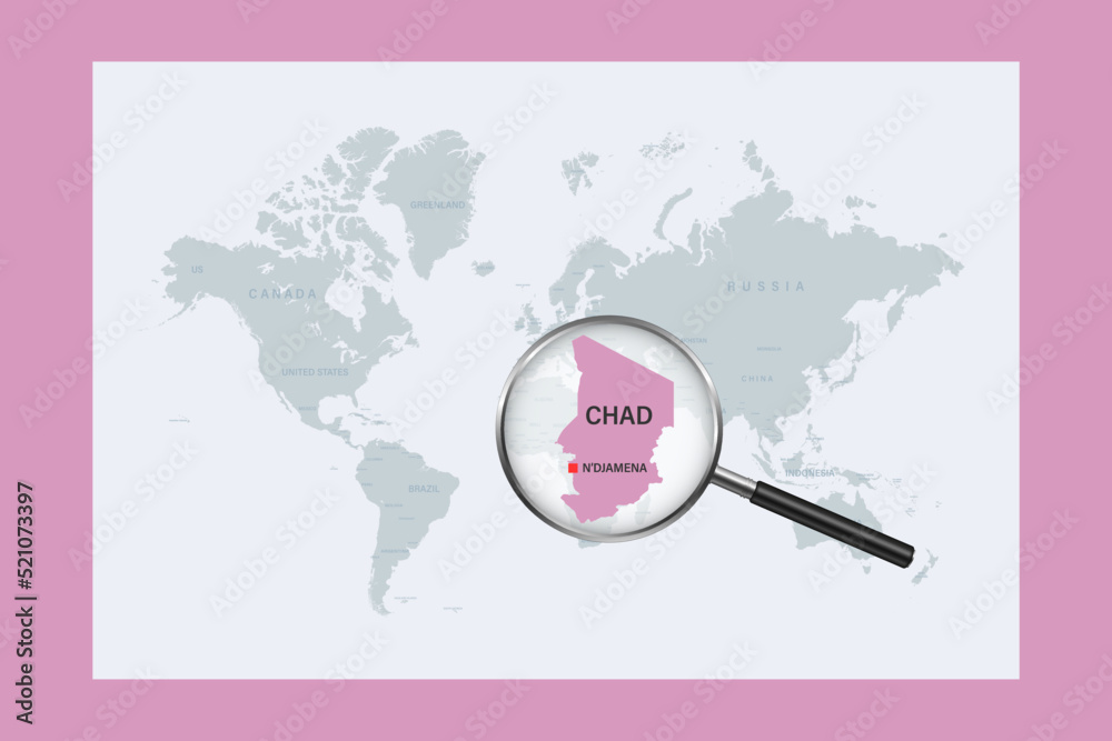 Map of Chad on political world map with magnifying glass Stock Vector ...