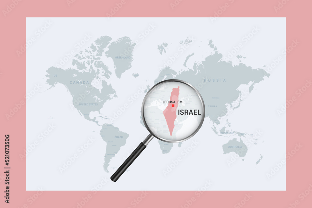 Map of Israel on political world map with magnifying glass Stock Vector ...