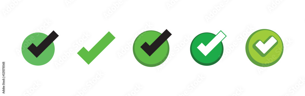Check mark icons. Green checklist tick symbol. Approved and positive ...
