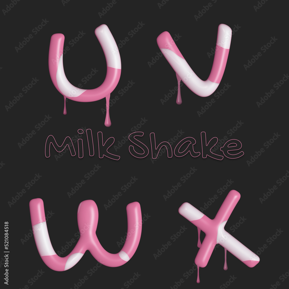 Milk shake font design with dripping letters, pink 3D icing alphabet ...