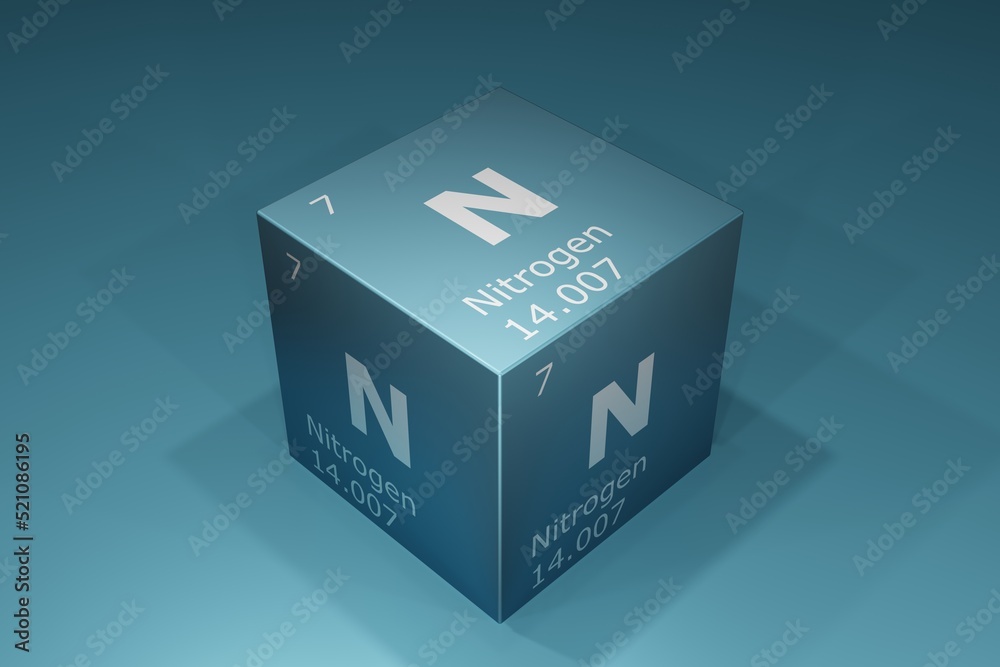 Nitrogen, 3D background of symbols of the elements of the periodic ...