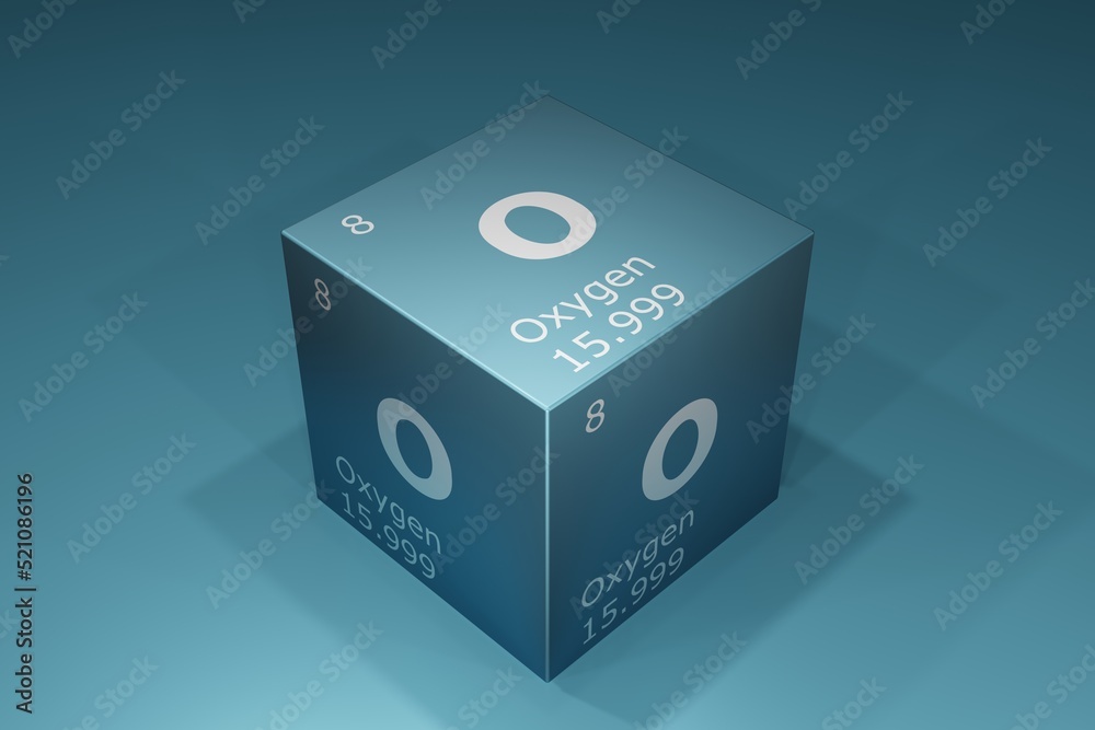 Oxygen, 3D background of symbols of the elements of the periodic table ...