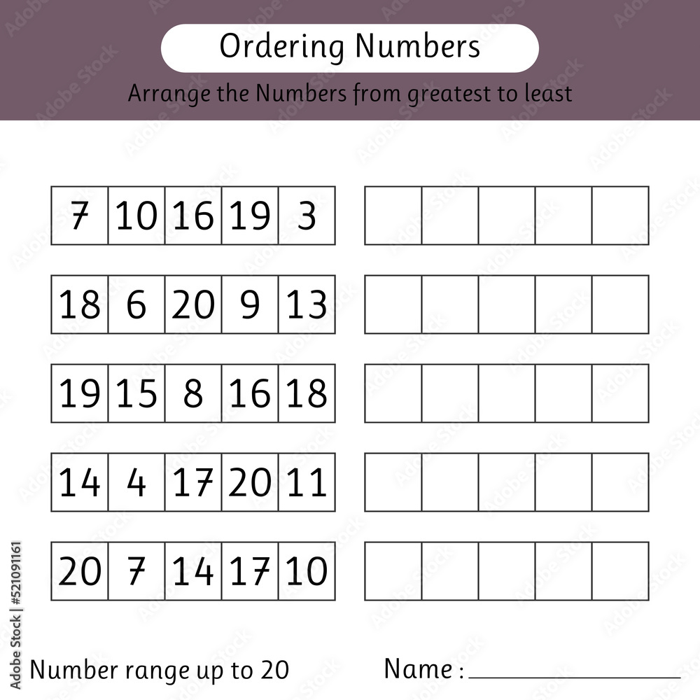 Ordering numbers worksheet. Number range up to 20. Arrange the numbers ...