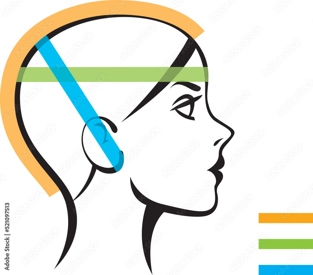 Stylized linear silhouette of a female head isolated on a white ...