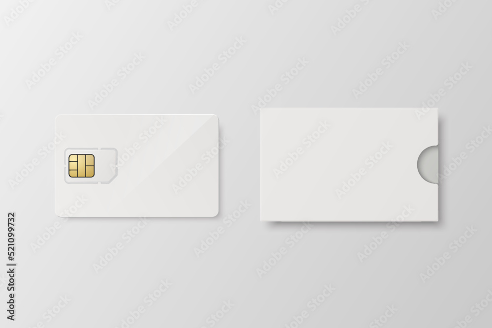 Vector 3d Realistic White Plastic Card and Sim Card Template, Paper ...