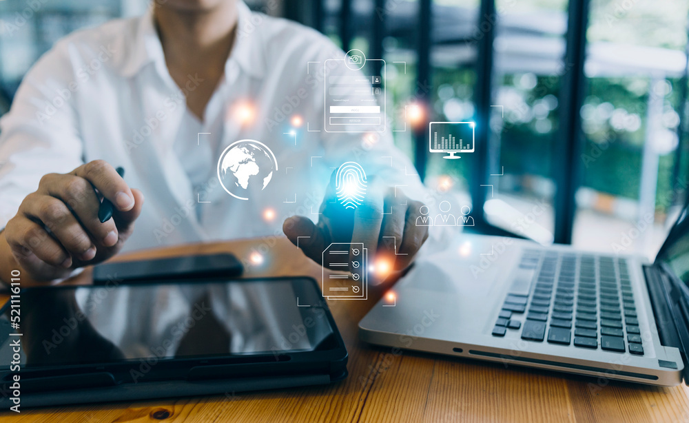 Foto de Stock futuristic digital processing of biometric identification ...